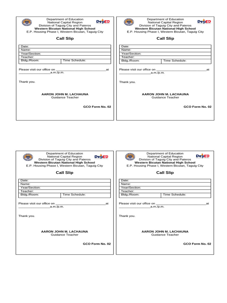 CALL-SLIP-G.12-GCO-Form-No.-02 | PDF