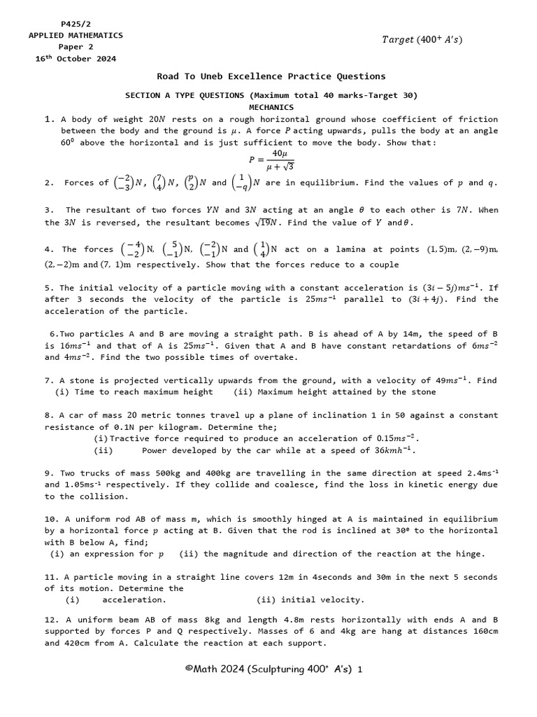 Seminar 1 Applied Mathematics | PDF | Force | Probability Distribution