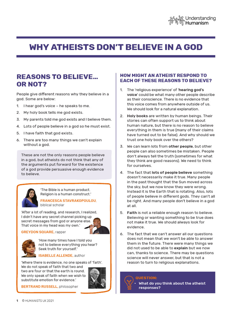 Reasons Atheists Reject Belief in God | PDF | Atheism | God