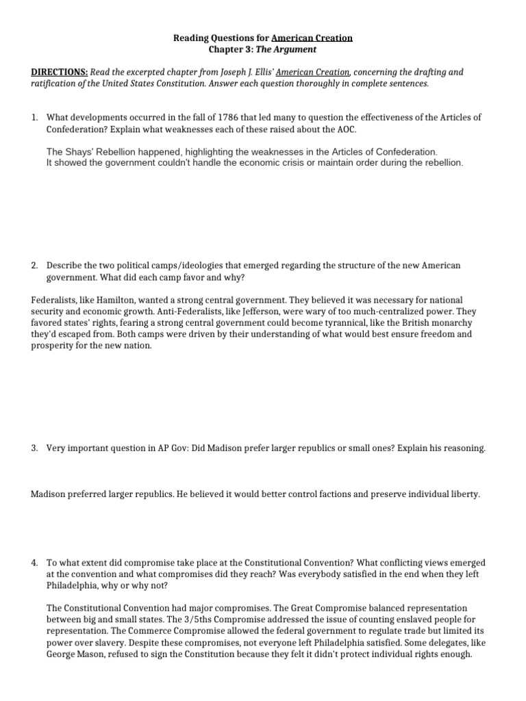 AP Gov Questions | PDF | The Federalist Papers | Ratification
