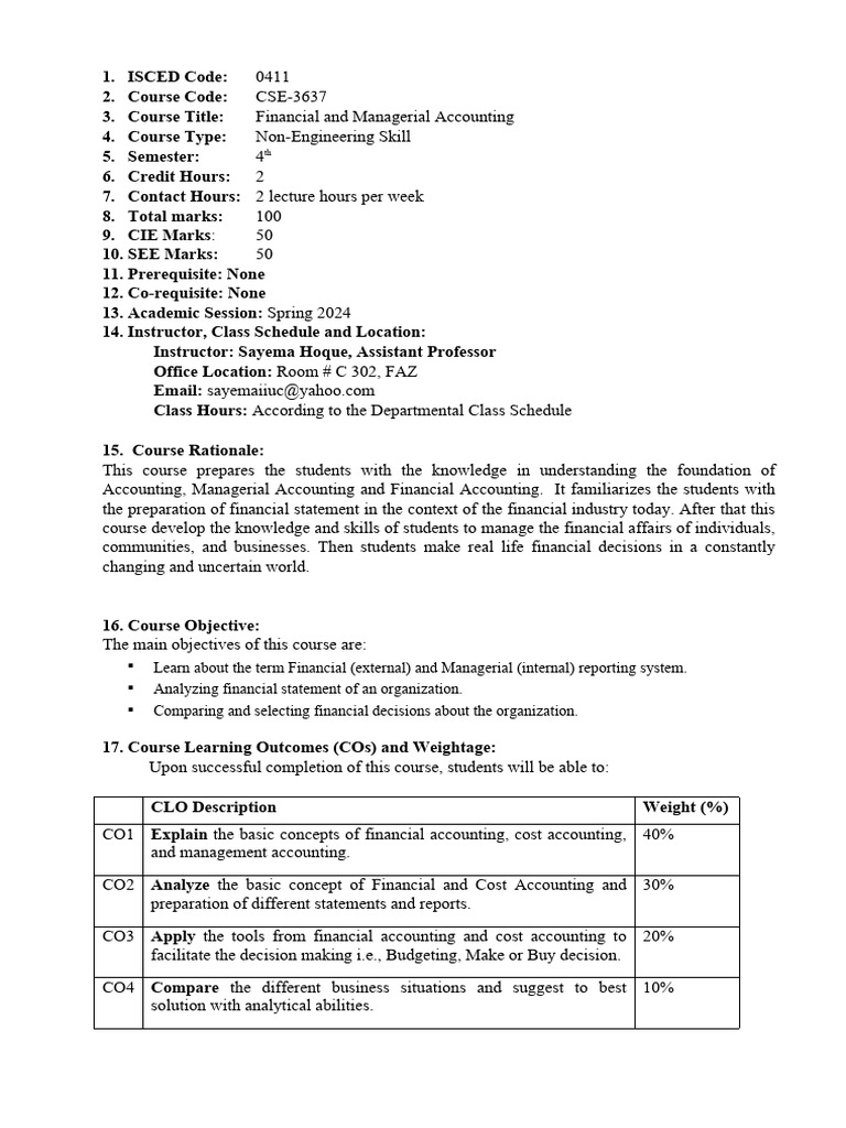 lecture plan | PDF | Bookkeeping | Business Economics