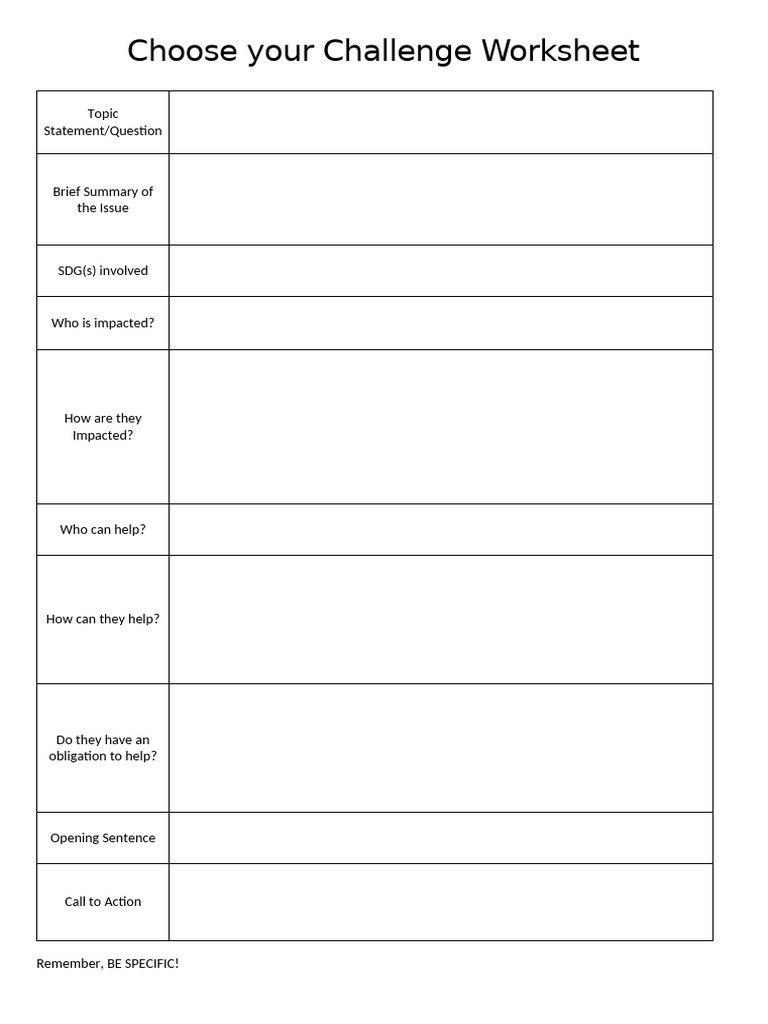 Choose Your Challenge Worksheet | PDF