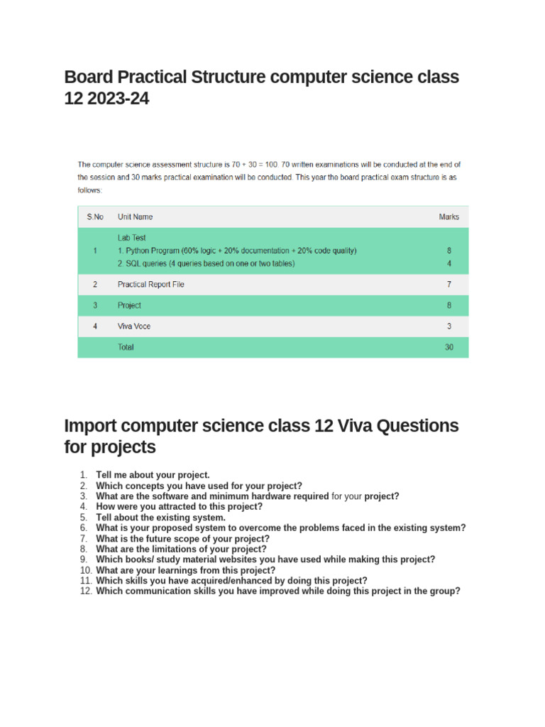 Board Practical Structure Computer Science With Viva Voce QP Class 12 2023 | PDF | Parameter ...