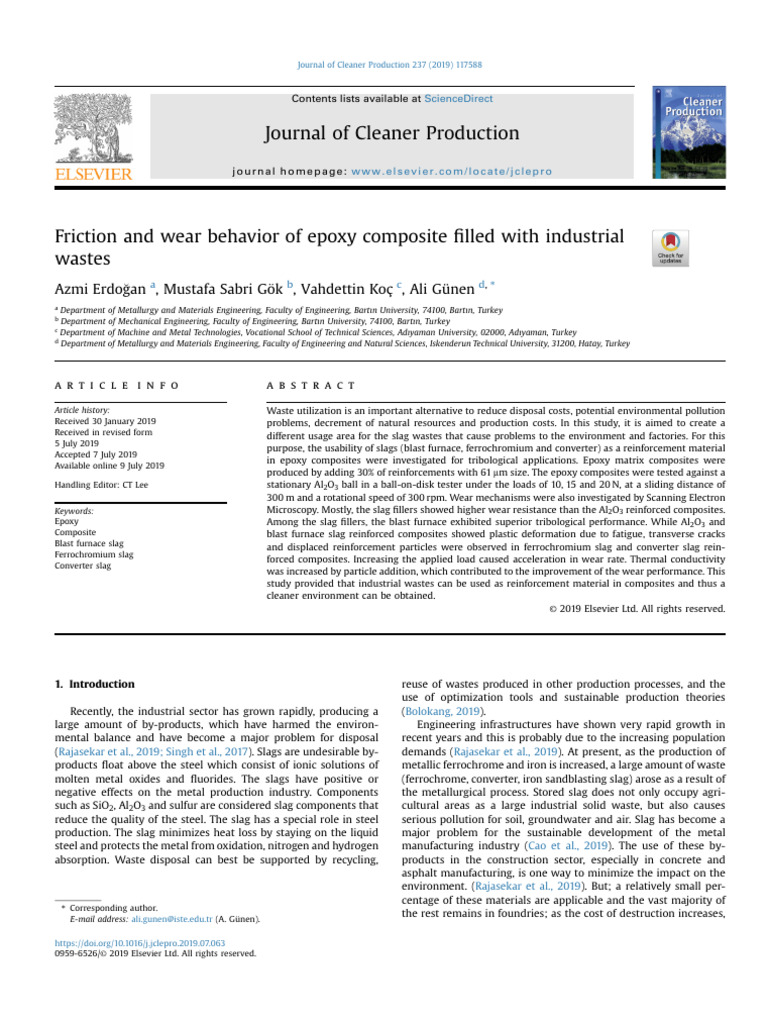 Epoxy Composites Reinforced with Slag Waste | PDF | Wear | Composite ...