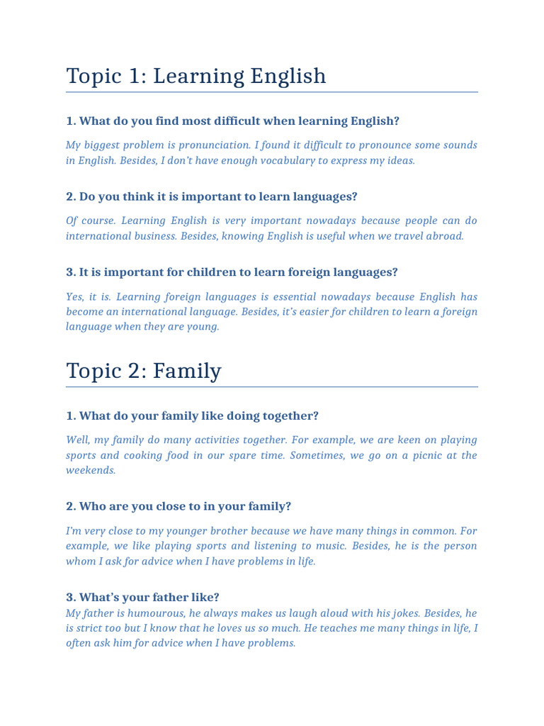 Speaking Part 1 | PDF | English Language