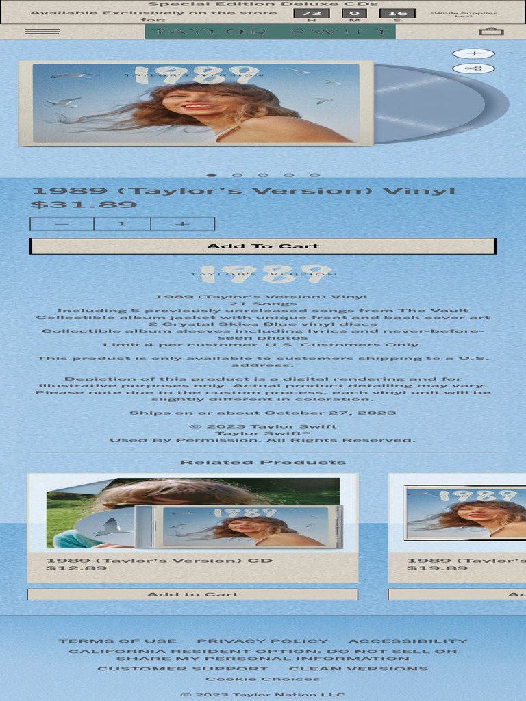 1989 (Taylor's Version) Vinyl - Taylor Swift Official Store | PDF