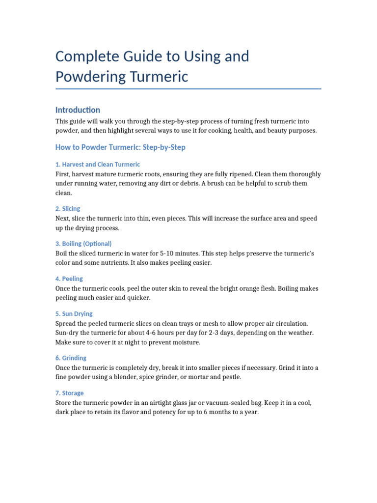 Turmeric Uses and Grinding Guide | PDF | Turmeric | Cuisine
