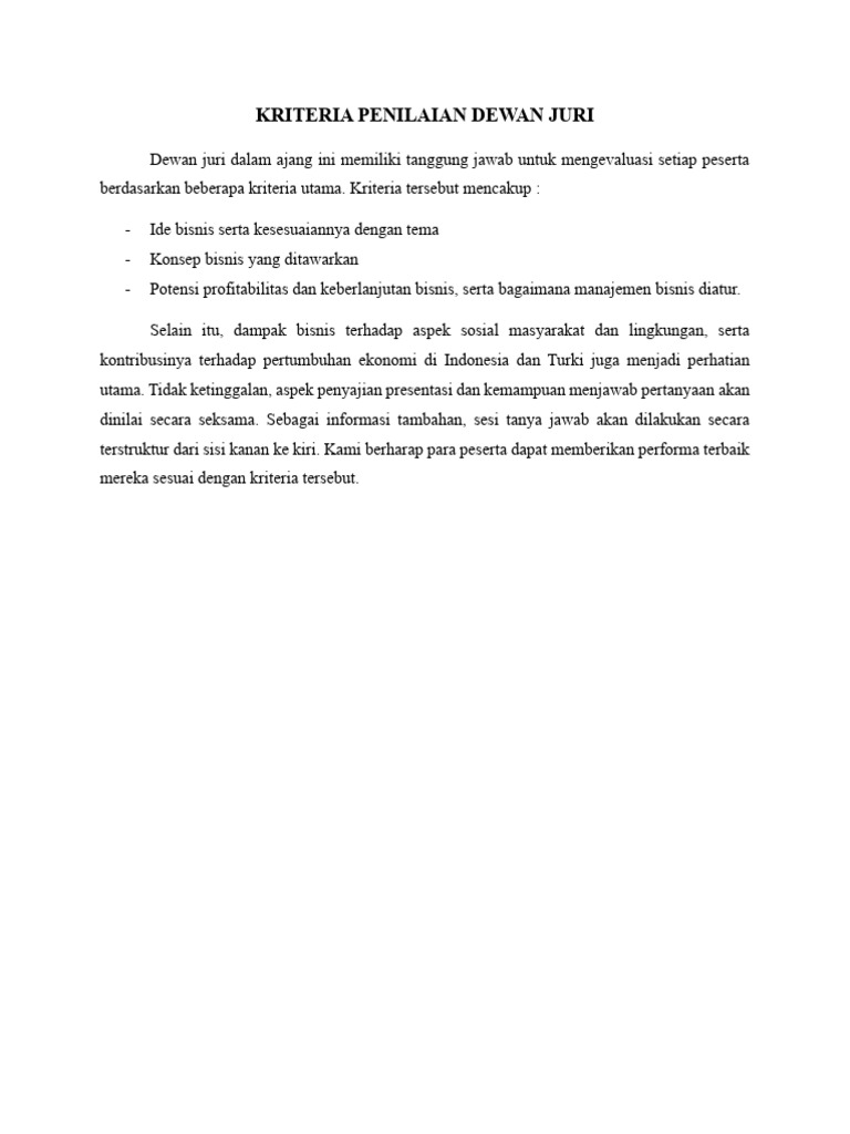 Kriteria Penilaian Dewan Juri | PDF