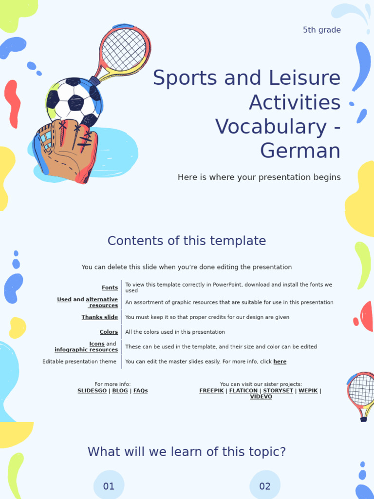 Sports and Leisure Activities Vocabulary - German - 5th Grade by ...