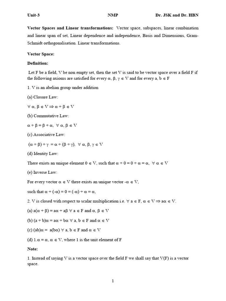 Unit III(NMOT Updated)(1) | PDF | Basis (Linear Algebra) | Vector Space