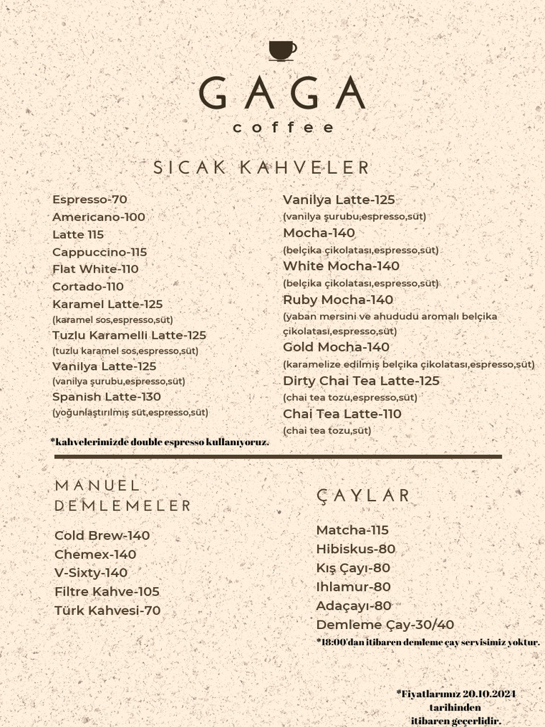Gaga Coffee Menü Eqa3pd | PDF