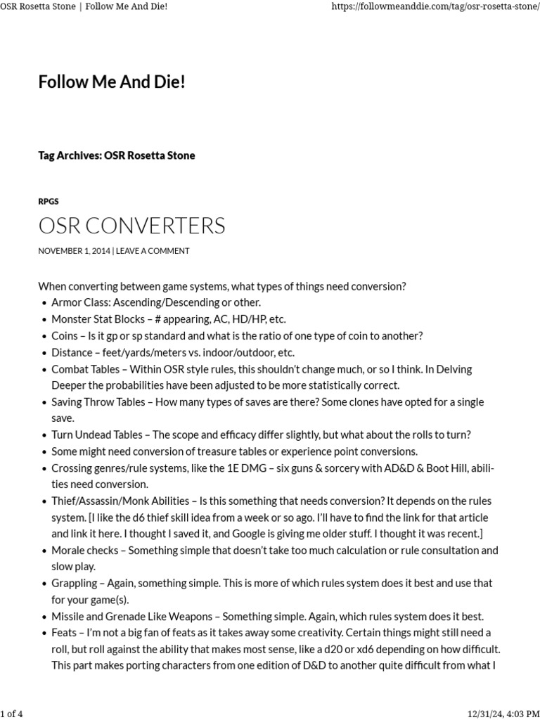 OSR Rosetta Stone - Follow Me and Die! | PDF | Dungeons & Dragons ...