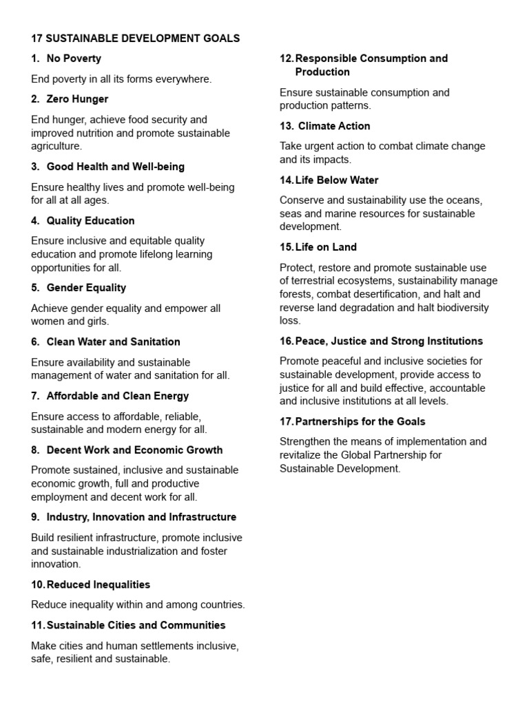 17 Sustainable Development Goals | PDF | Sustainability | Natural ...
