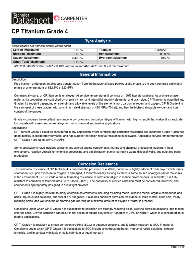 Ti CP Grade 4 | PDF | Titanium | Corrosion