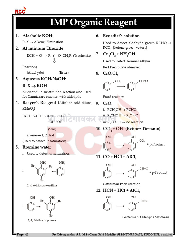 IMP Last Minute Revision Formulae Organic Chemistry Export | PDF | Aldehyde | Carboxylic Acid