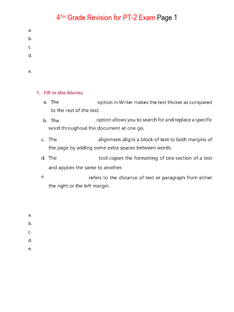 4th Grade PT-2 Exam Revision Guide | PDF | Control Key | Text