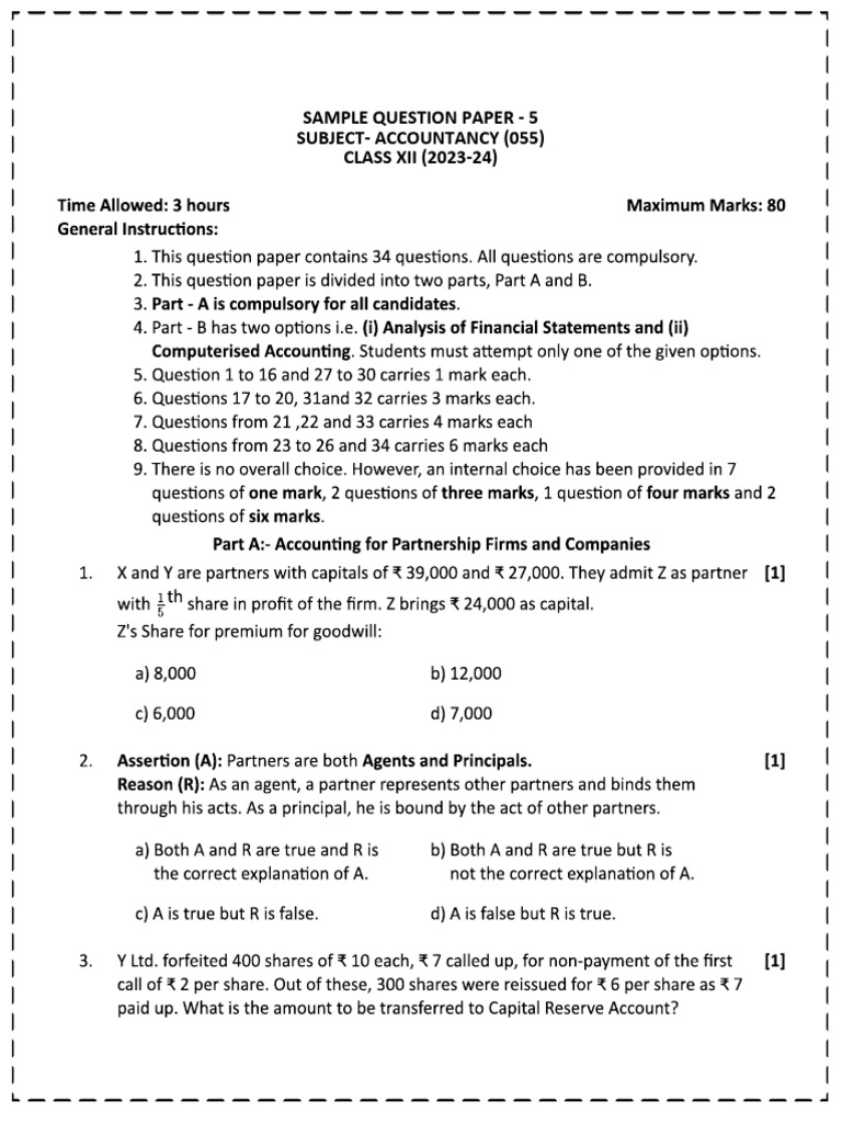 Accountancy Class Xii Sample Paper 05 | PDF