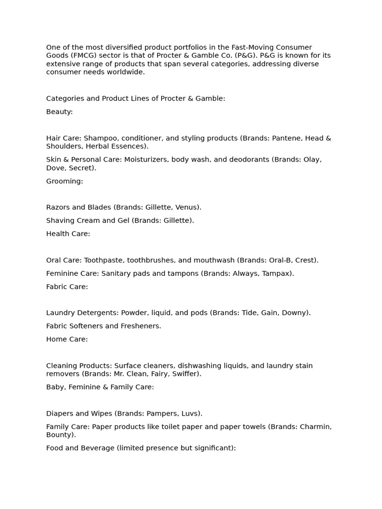 Categories and Product Lines of Procter & Gamble | PDF