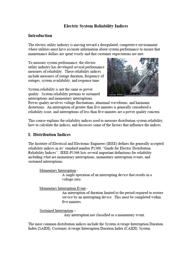 Reliability Indices For Utilities | PDF