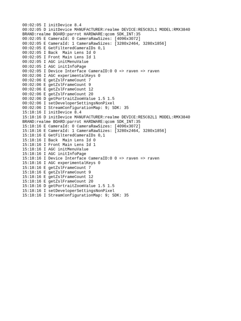 Realme Camera Initialization Log | PDF