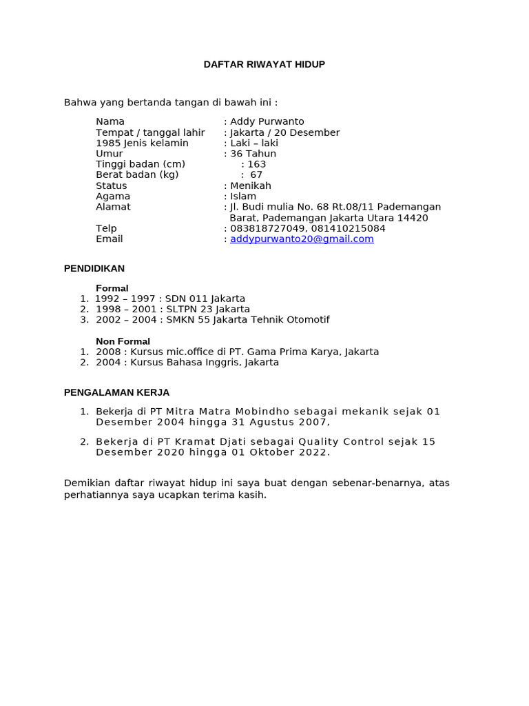 CV Asisten Warehouse SPV | PDF