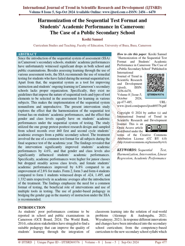 Harmonization of The Sequential Test Format and Students' Academic ...