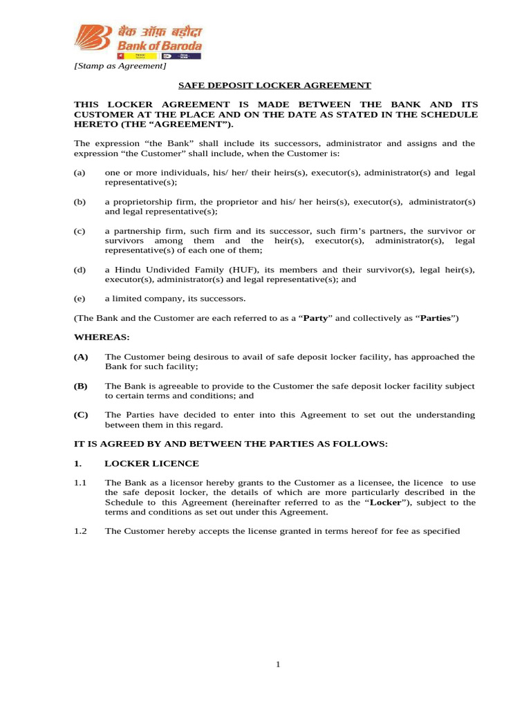 Safe Deposit Locker Agreement 26 24 Kpv+Pmv+Rms | PDF | License | Banks