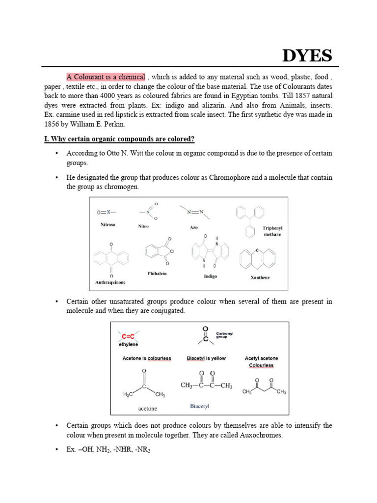 Unit IV - DYES | PDF | Dye | Acid