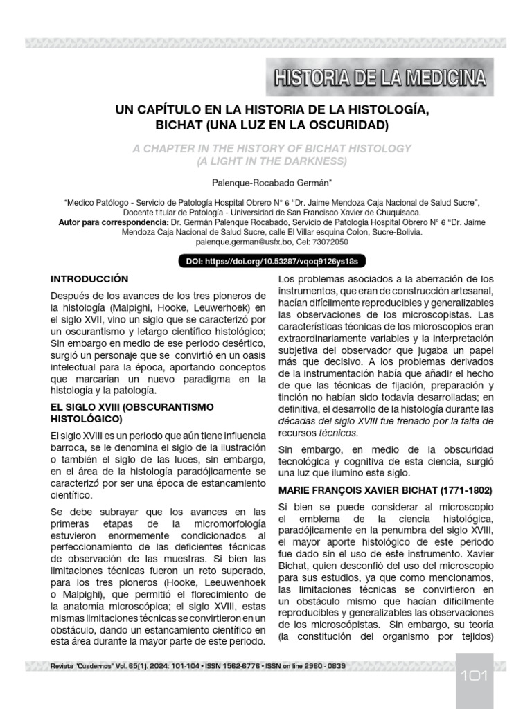 Bichat Una Luz en La Oscuridad | PDF | Tejido (biología) | Histología