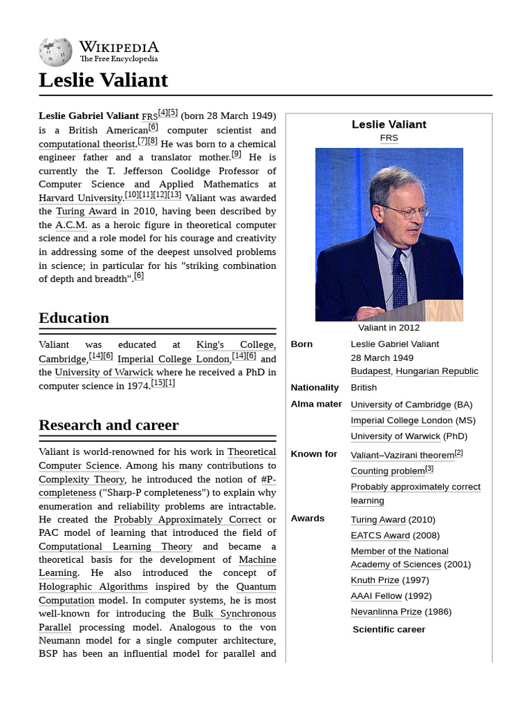 Leslie_Valiant | PDF | Applied Mathematics | Theoretical Computer Science