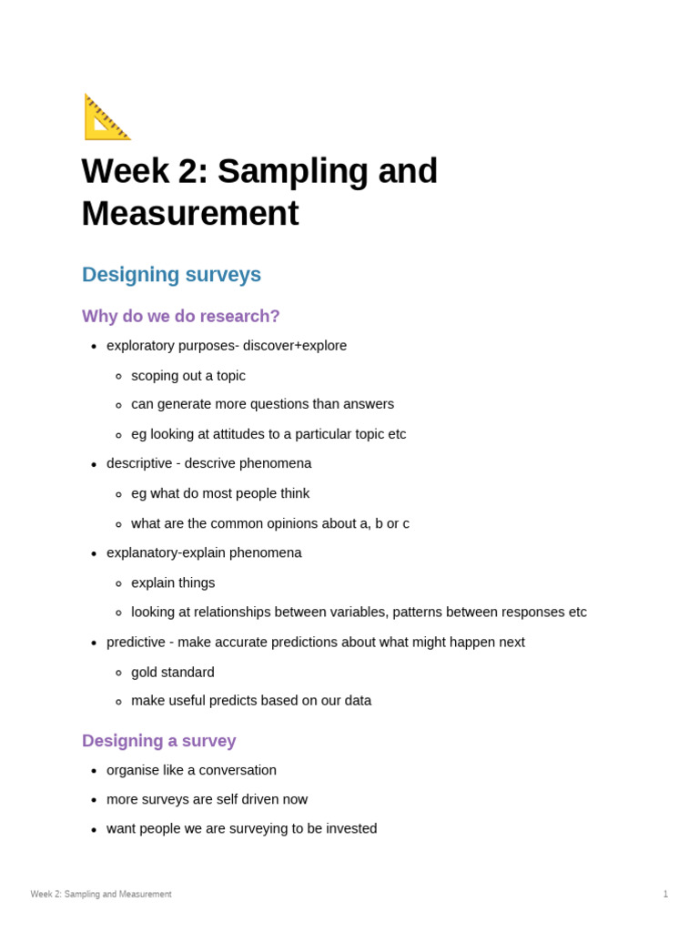 Week 2 Sampling and Measurement | PDF | Sampling (Statistics) | Level ...