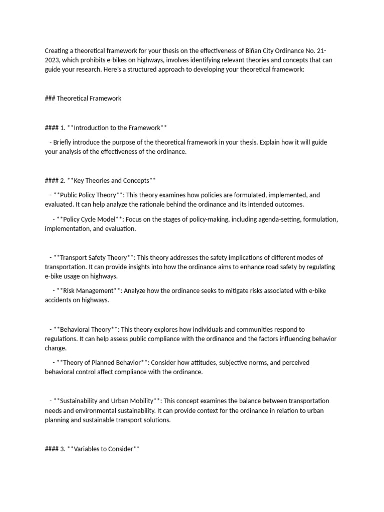 Creating A Theoretical Framework For Your Thesis On The Effectiveness of Biñan City Ordinance No ...