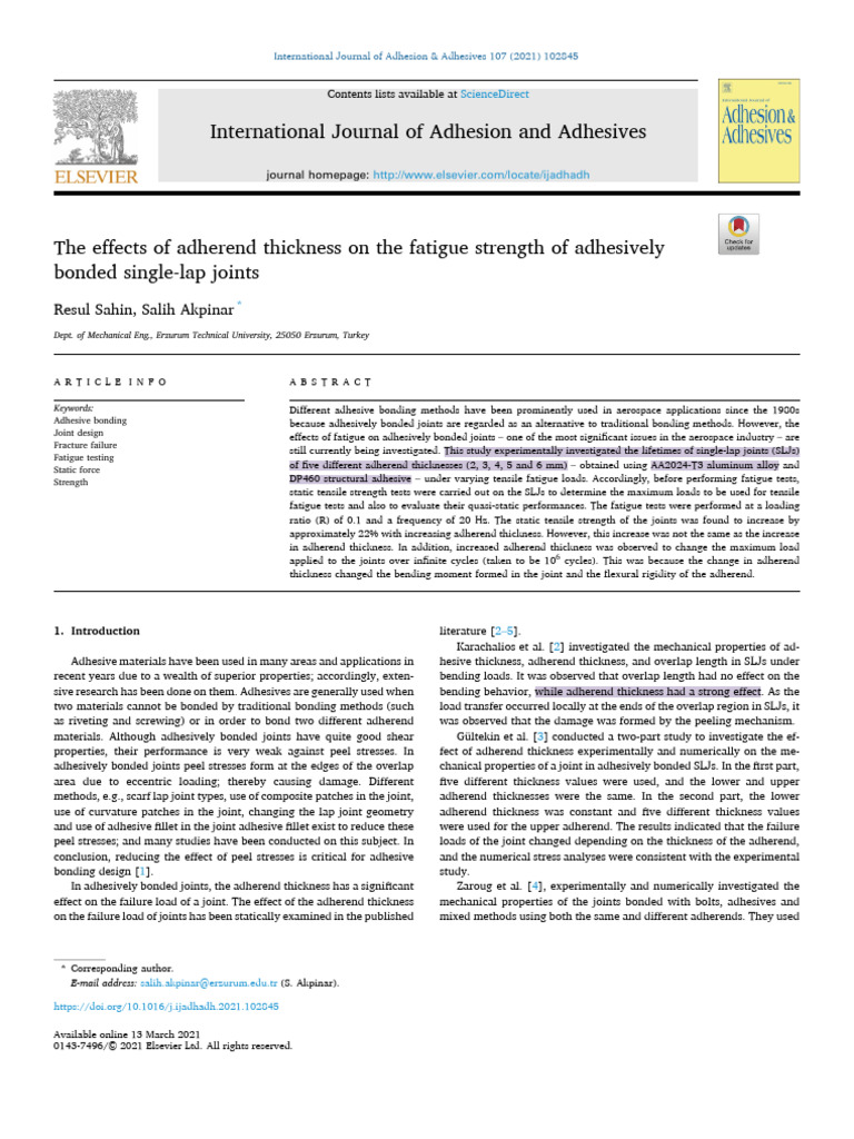Adherend Thickness Impact on Joint Fatigue | PDF | Fatigue (Material ...