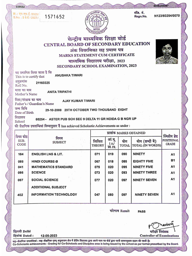 Class X Certificate | PDF