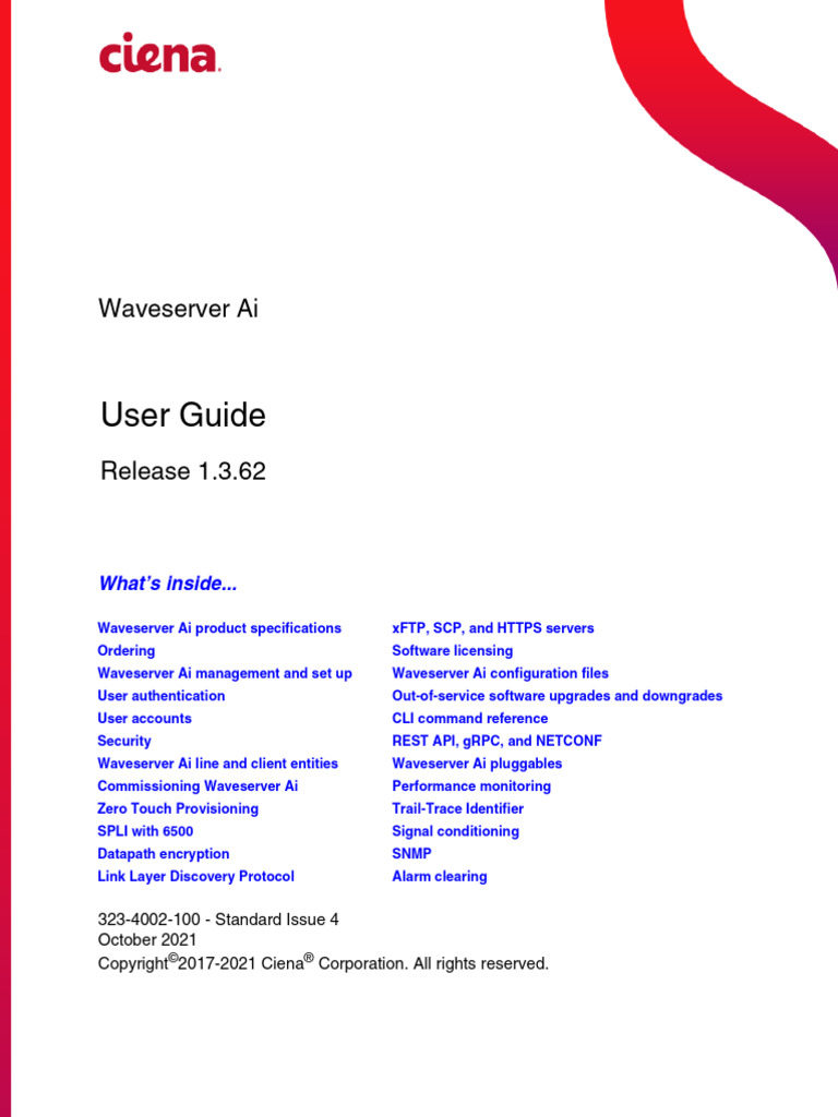 Ciena WaveAI - 323-4002-100 - (Waveserver - Ai - R1.3.62 - Guide) - Issue4 | PDF | Public Key ...