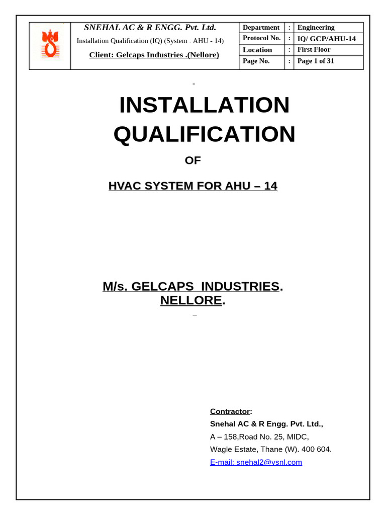 AHU-14 HVAC Installation Qualification | PDF | Duct (Flow) | Building Engineering