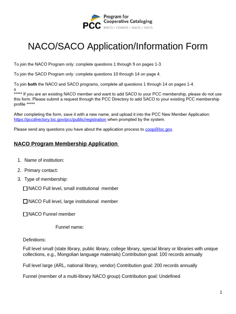 NACO-SACO-application-information-form For Library of Congress | PDF ...