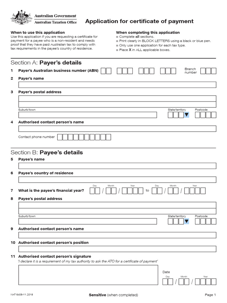 Application For Certificate of Paytment ATO | PDF | Payments ...