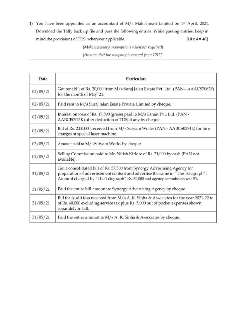 Tds Question Paper To Solve | PDF