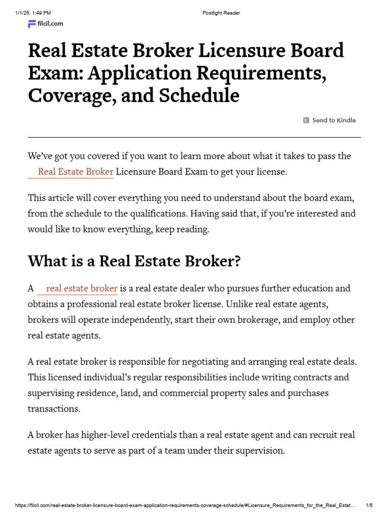 Real Estate Broker Exam Requirements | PDF