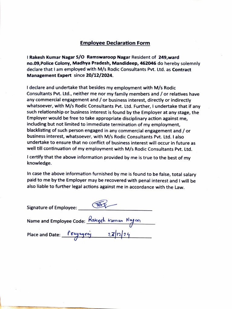 2 Employee Declaration Form | PDF