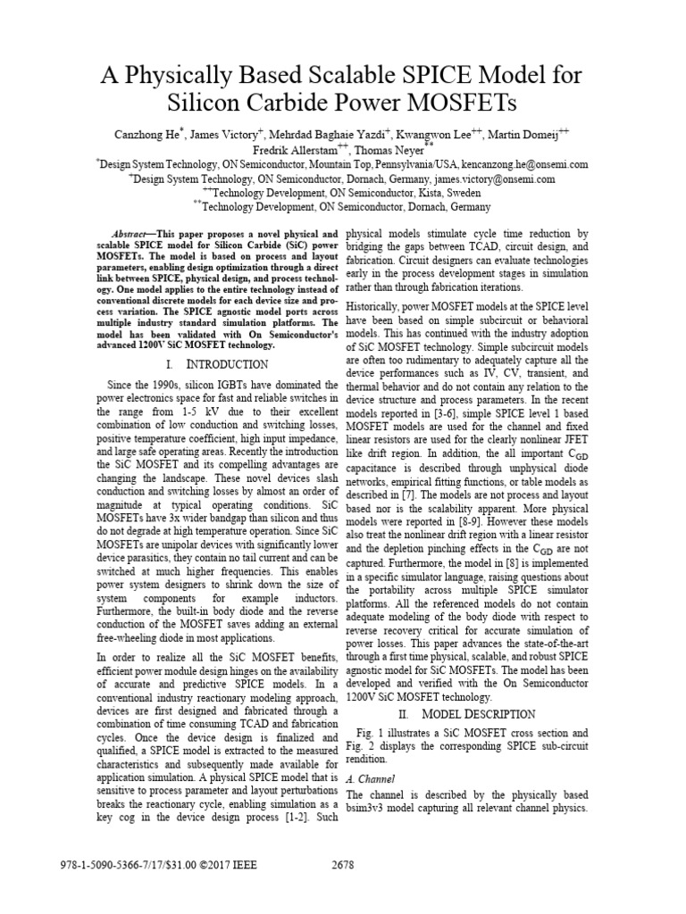 A Physically Based Scalable SPICE Model For Silicon Carbide Power MOSFETs | PDF | Mosfet | Spice