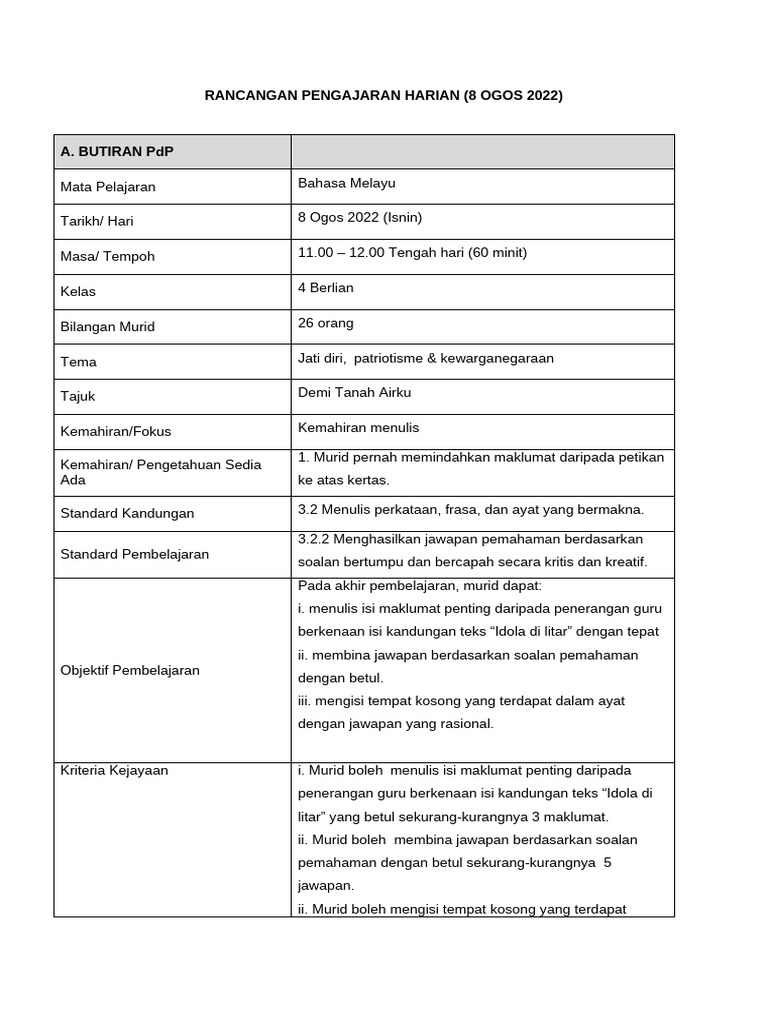 RPH BM 8 Ogos 2022 | PDF