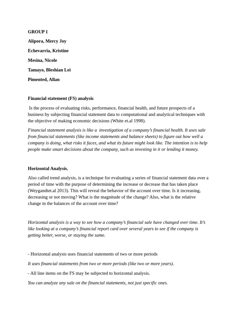 Group 1 | PDF | Financial Statement | Percentage