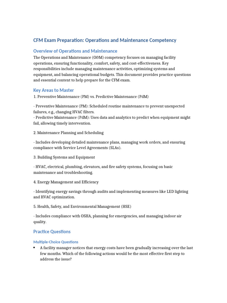 CFM Exam Preparation Operations and Maintenance | PDF | Energy Conservation