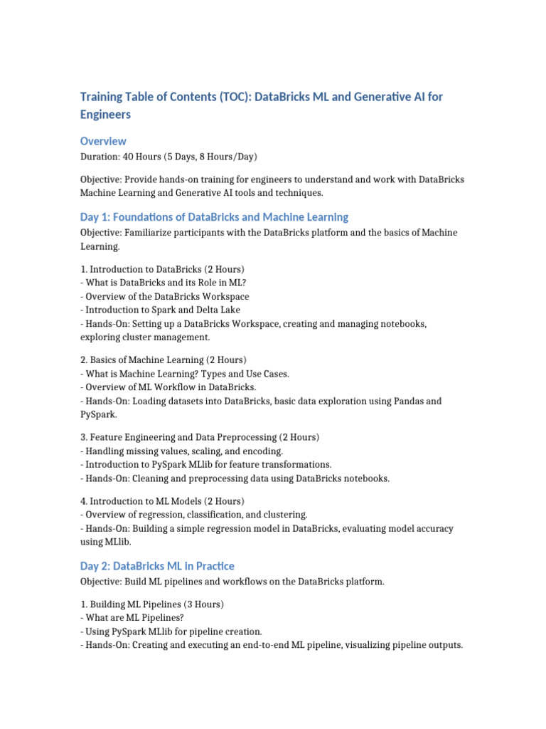 DataBricks ML & Generative AI Training | PDF | Machine Learning ...