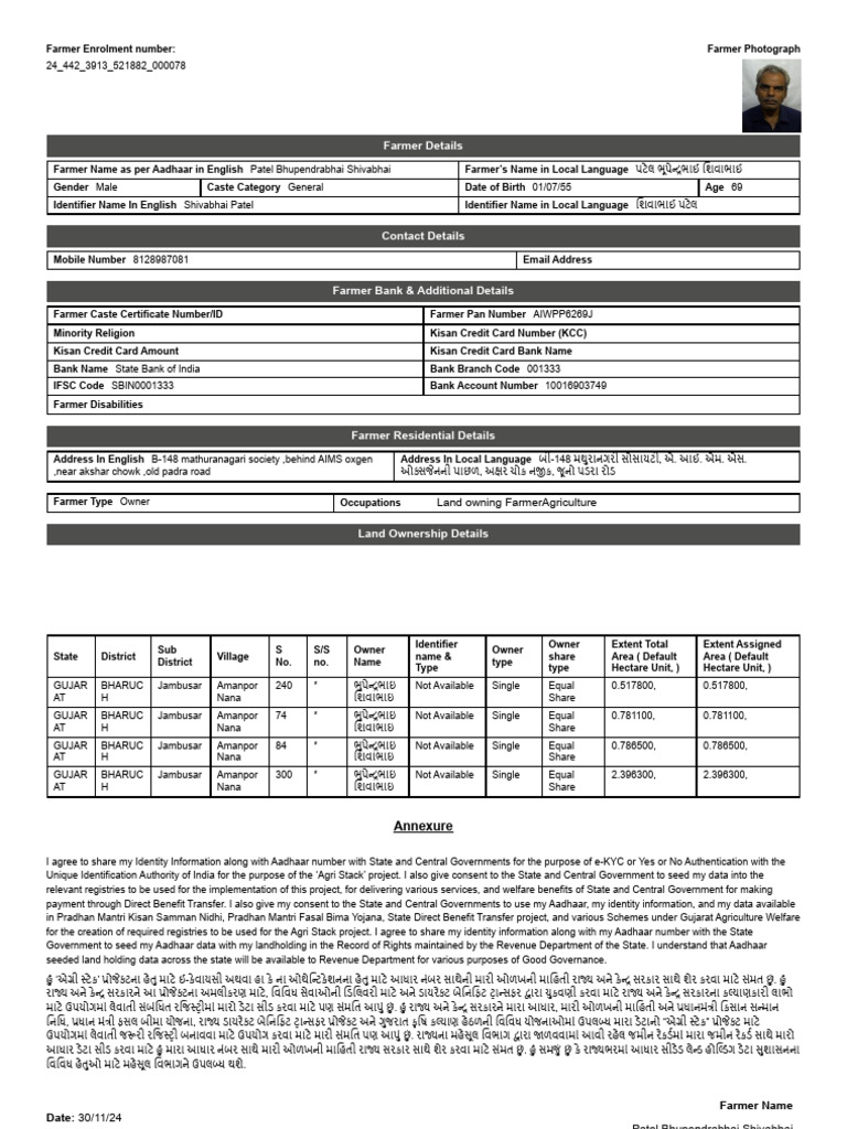 Farmer Registry Enrollement Data | PDF
