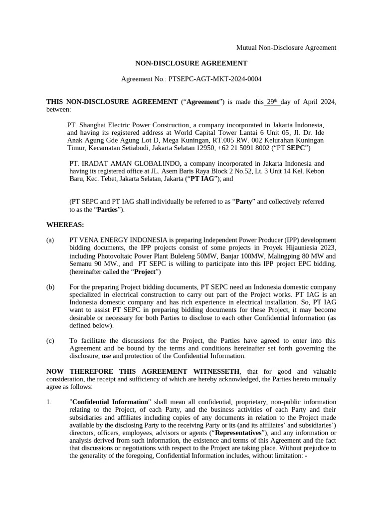 Ptsepc-Agt-mkt-2024-0004 Nda Ptsepc and Pt Iag on Project Hijaunesia ...