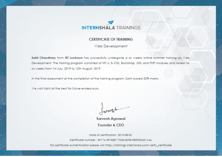 Web Development Training Certificate of Completion PDF | PDF