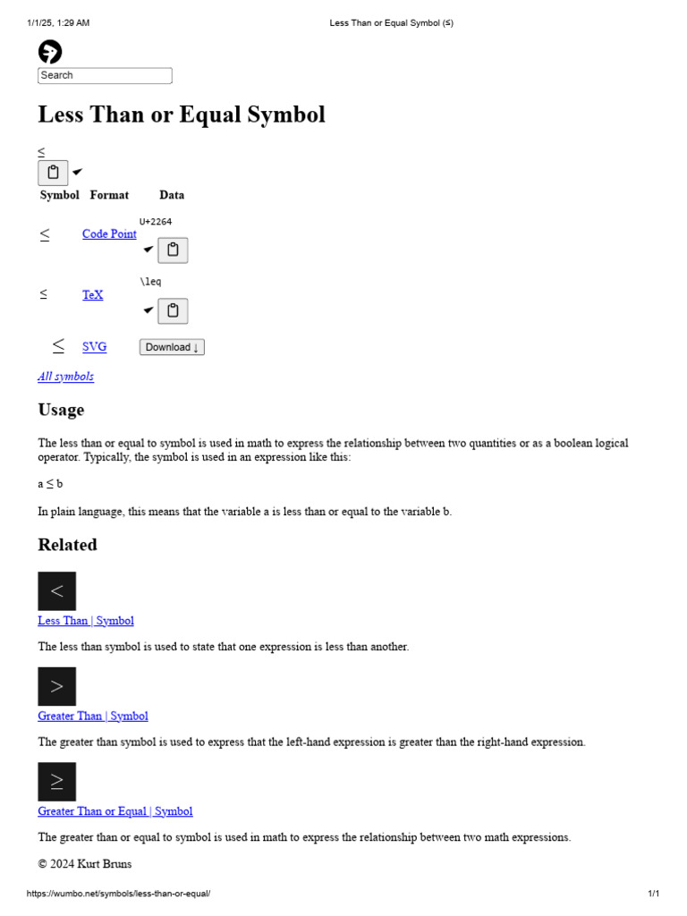 Less Than or Equal Symbol ( ) | PDF